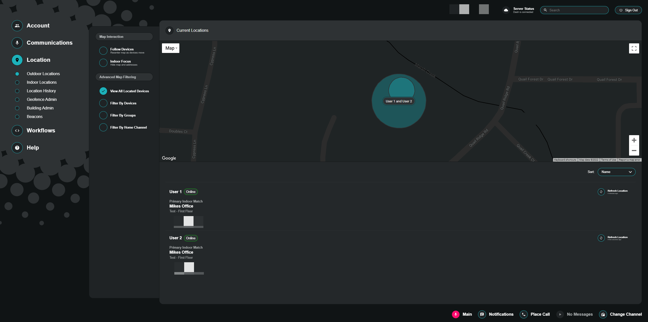 Relay Dashboard: Location Tab